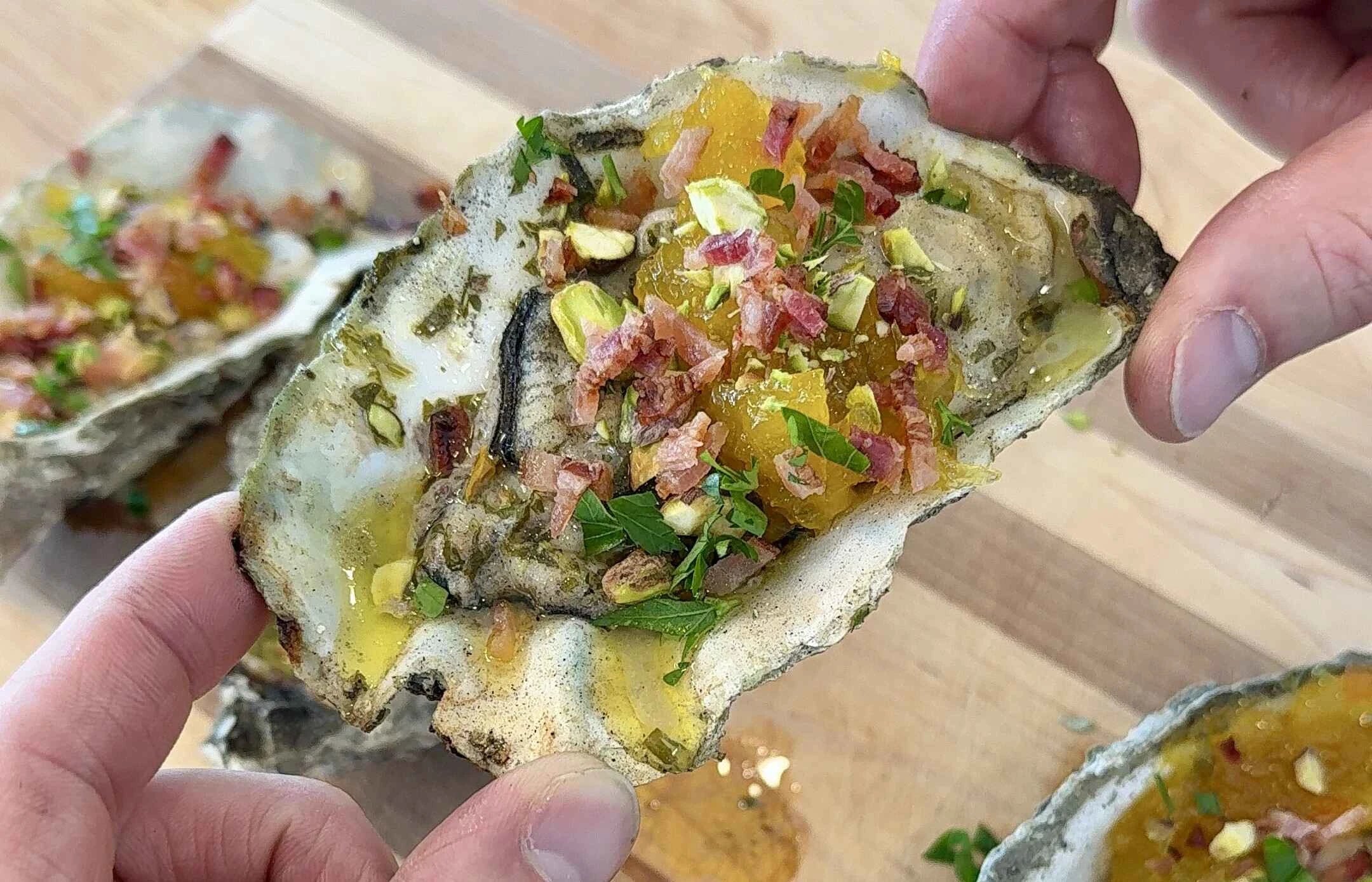 Grilled Oysters with Spicy Mango Butter - Masterbuilt